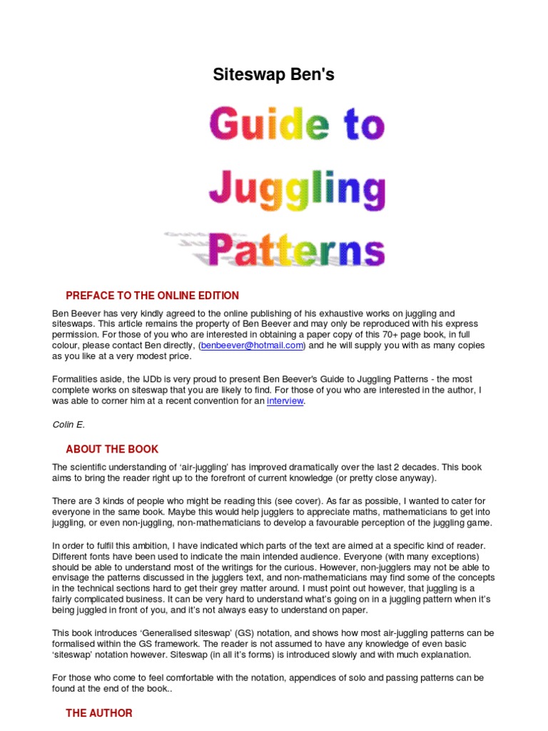 Ben Guide To Juggling Patterns | PDF | Circus Skills | Sports And ...