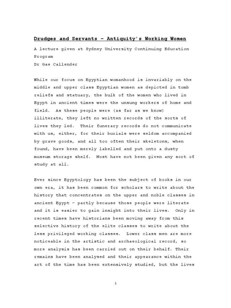 Drudges and Servants - Lower Class Women in Ancient Egypt Written by DR ...