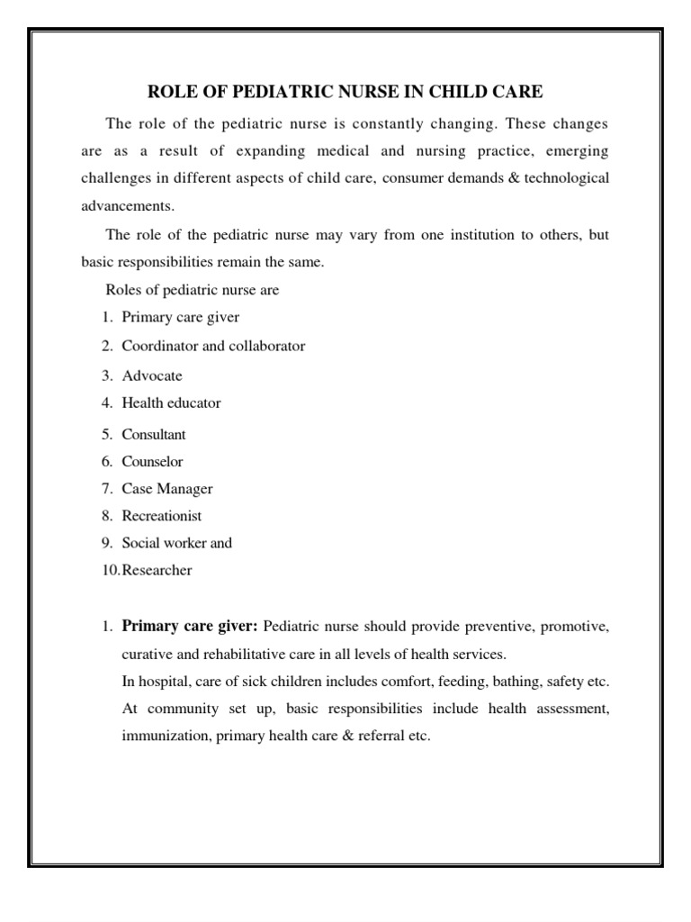 Role Of Pediatric Nurse Pdf Nursing Health Education