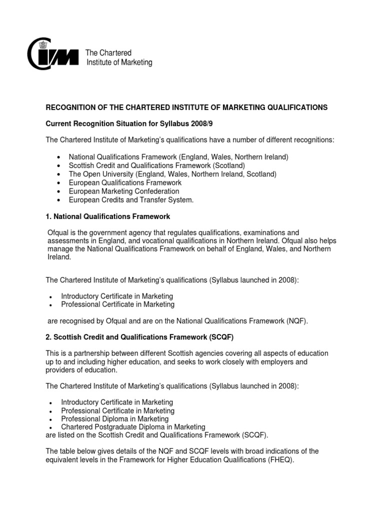 CIM Qualifications Recognition Overview | PDF | Diploma | Academic ...