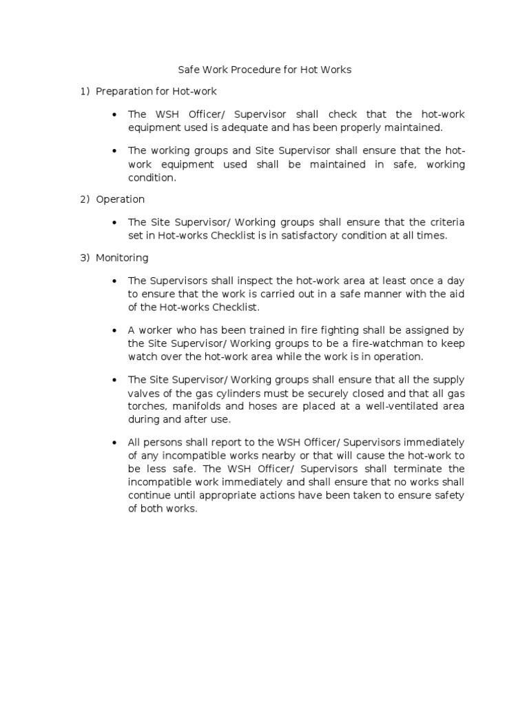 Hot Work Safety Procedure Guide | PDF