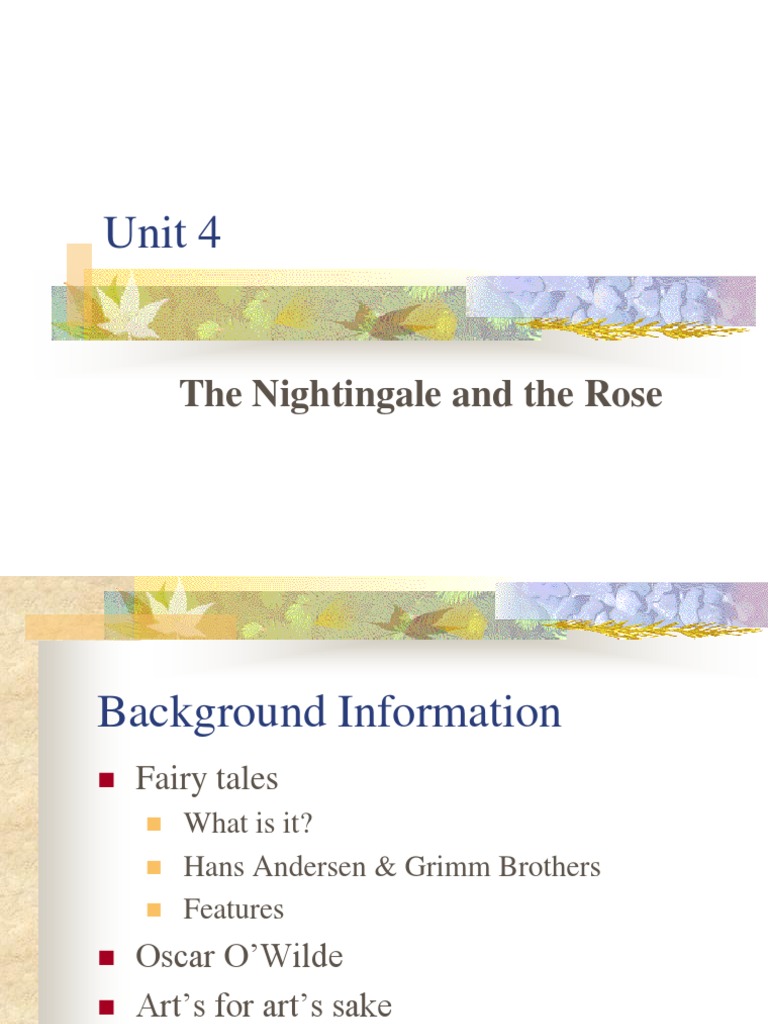 Unit 4: The Nightingale and The Rose | PDF | Fairy Tales | Hans ...