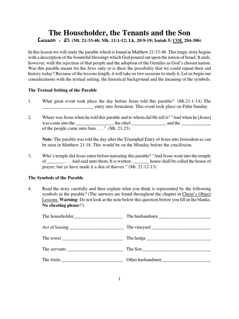 21 - Parables The Householder, The Tenants and The Son | PDF | Gospel ...