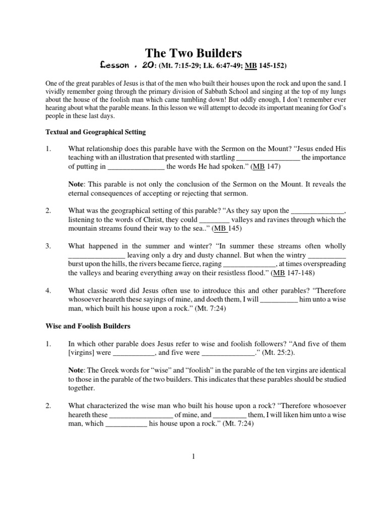 20 - Parables The Two Builders | PDF | John The Baptist | Christianity