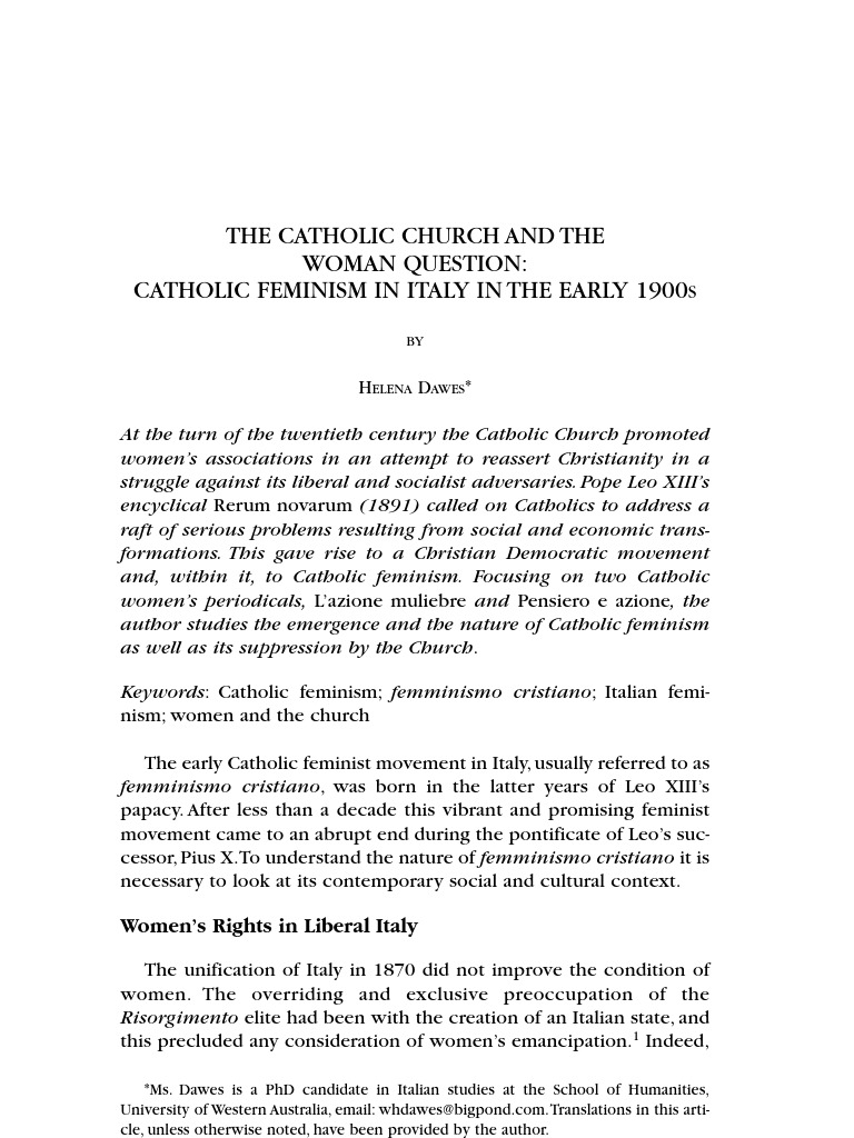 The Catholic Church and The Woman Question: Catholic Feminism in Italy ...