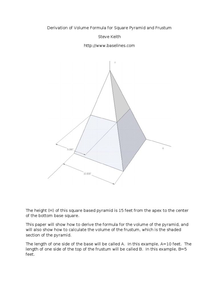 Volume Formulas for Square Pyramid & Frustum | PDF | Volume | Integral