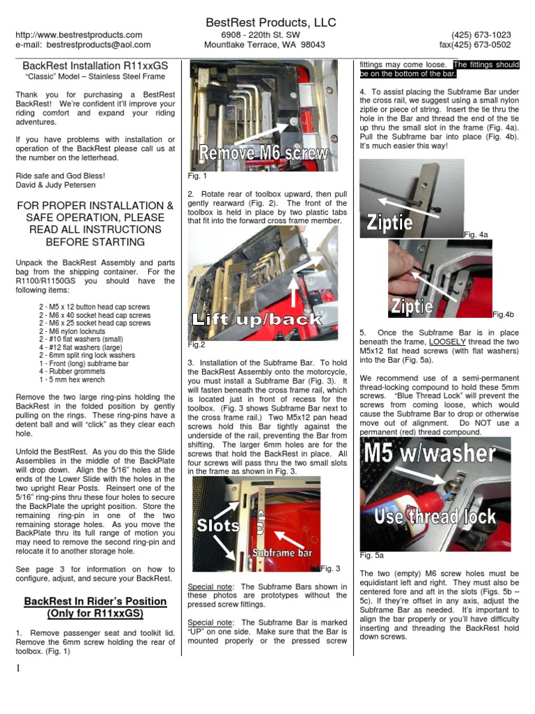 Bestrest Products, LLC: Backrest Installation R11Xxgs | PDF | Nut ...