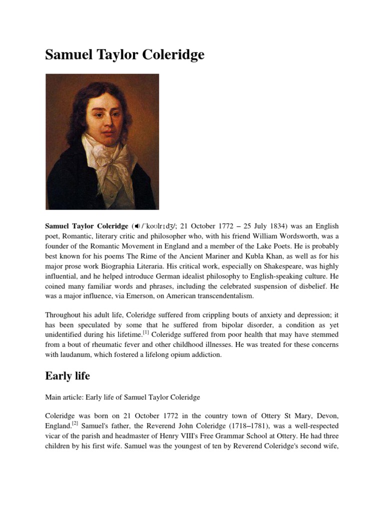Samuel Taylor Coleridge | PDF | Samuel Taylor Coleridge | English Poetry