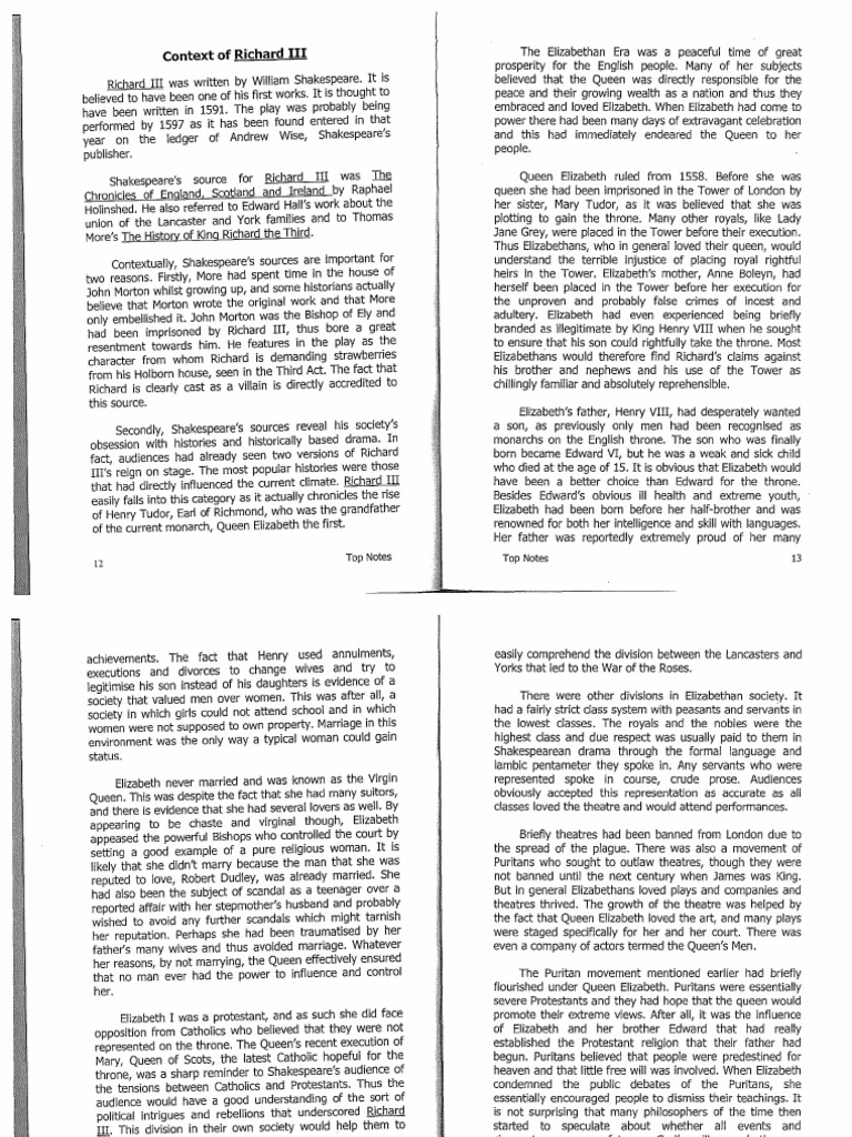 Context of Richard III | PDF | Elizabeth I Of England | Richard Iii Of ...