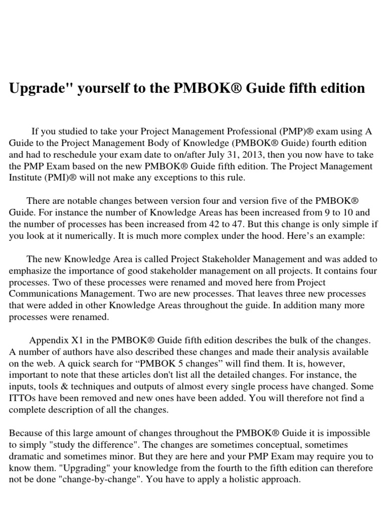 Upgrade Yourself To The PMBOK Guide Fifth Edition | PDF | Project ...