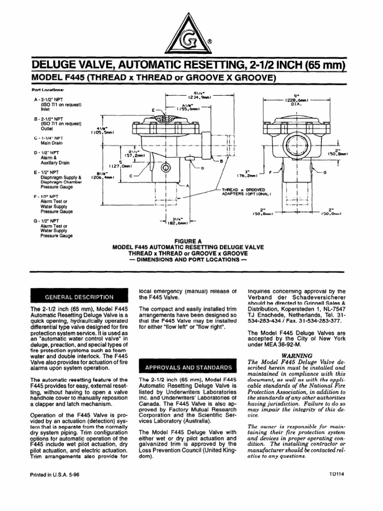 Model F445 Deluge Valve | PDF | Fire Sprinkler System | Valve