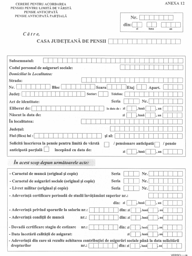 Acte Necesare Pensie Cerere de Pensie Anticipata Model CNPAS | PDF