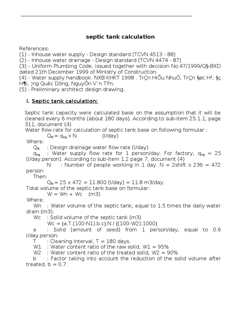 Calculation for Septic Tank | Septic Tank | Volume