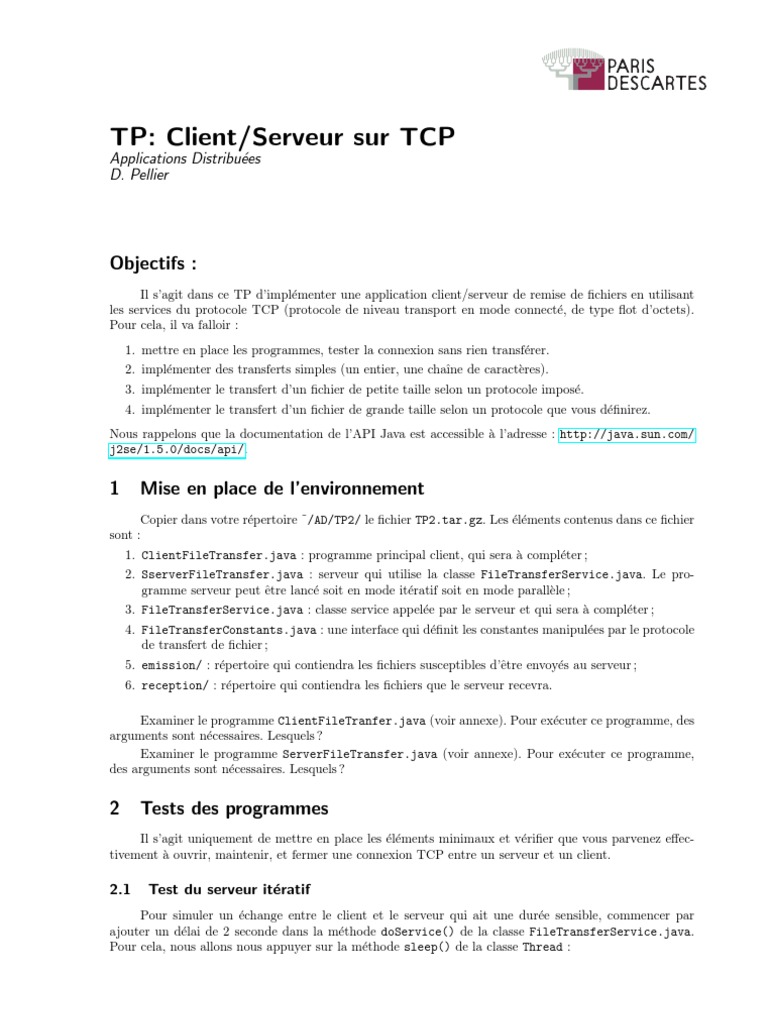 TP Sockets | PDF | Serveur (Informatique) | Protocole de contrôle de transmission
