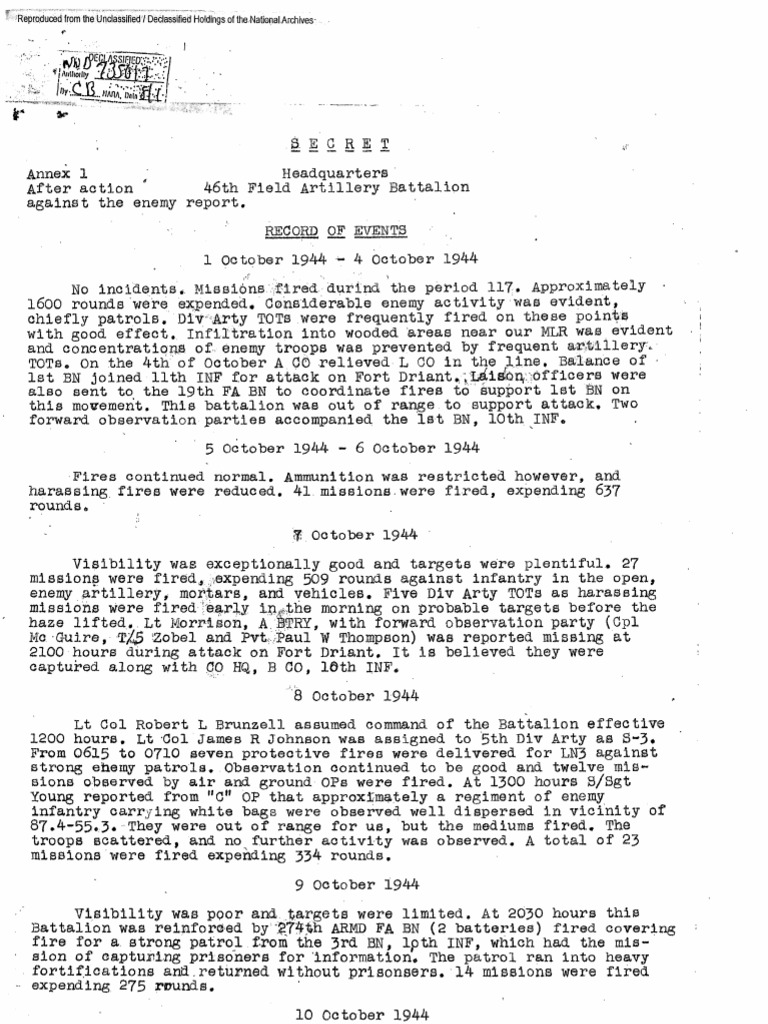 Oct After Action Roe BW | PDF | Artillery | Ammunition