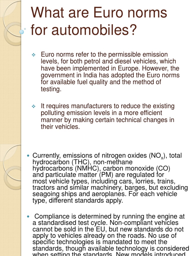 What Are Euro Norms For Automobiles | PDF