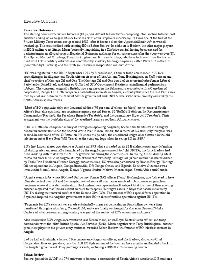 Executive Outcomes.doc | Angola | Mercenary