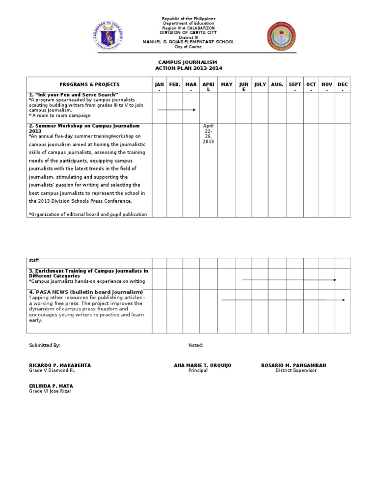Campus Journalism Action Plan 2013-2014 | PDF