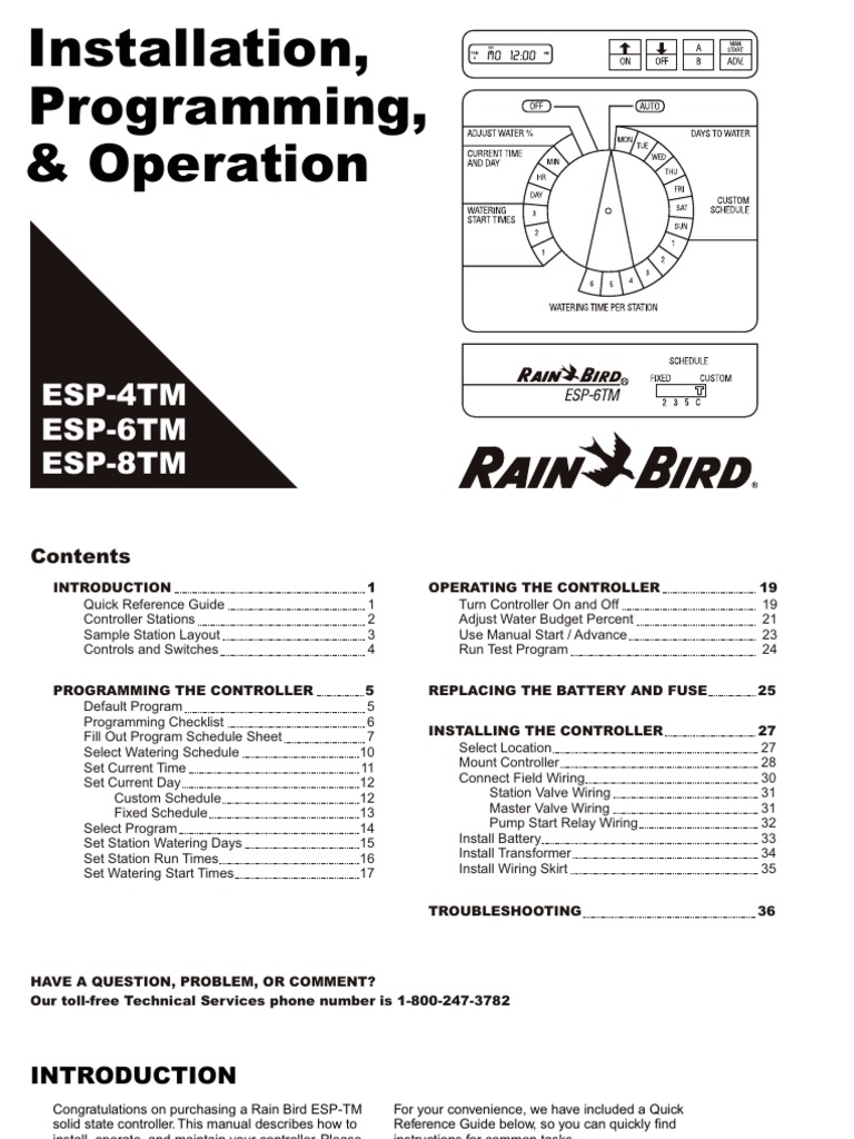 Rain Bird Installation Programming and Operation | PDF | Electrical ...