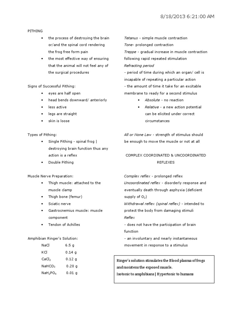 Ringer's Solution Stimulates The Blood Plasma of Frogs and Moistens The ...