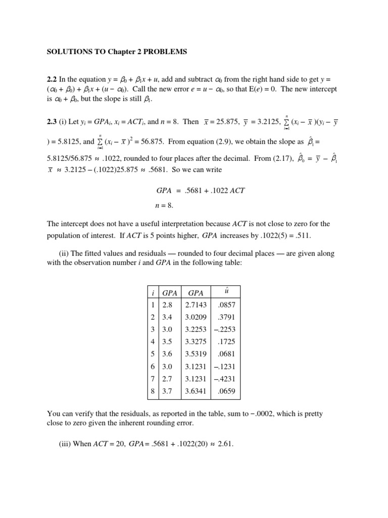 Solutions To Chapter 2 Problems | PDF | Errors And Residuals | Sat