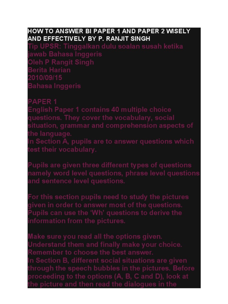 How To Answer Bi Paper 1 and Paper 2 Wisely and Effectively by P | PDF ...