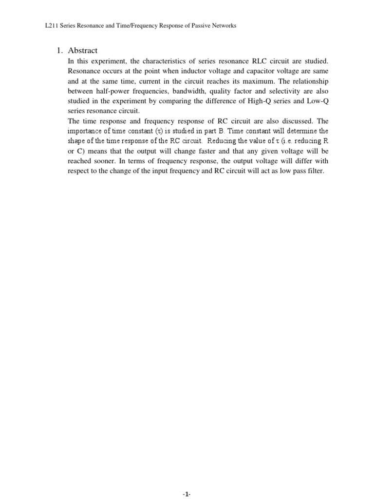 L211 Series Resonance and TimeFrequency Response of Passive Networks PDF | PDF | Capacitor ...