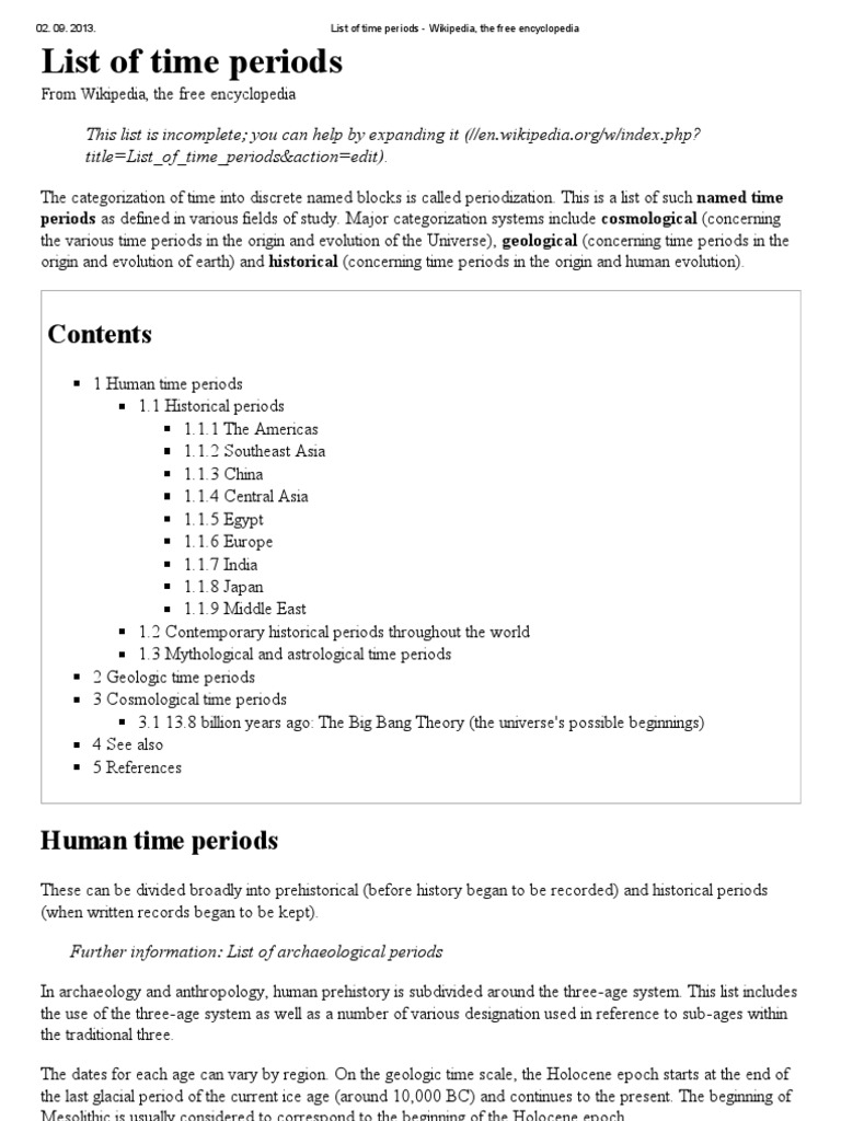 List of Time Periods - Wikipedia, The Free Encyclopedia | Download Free ...