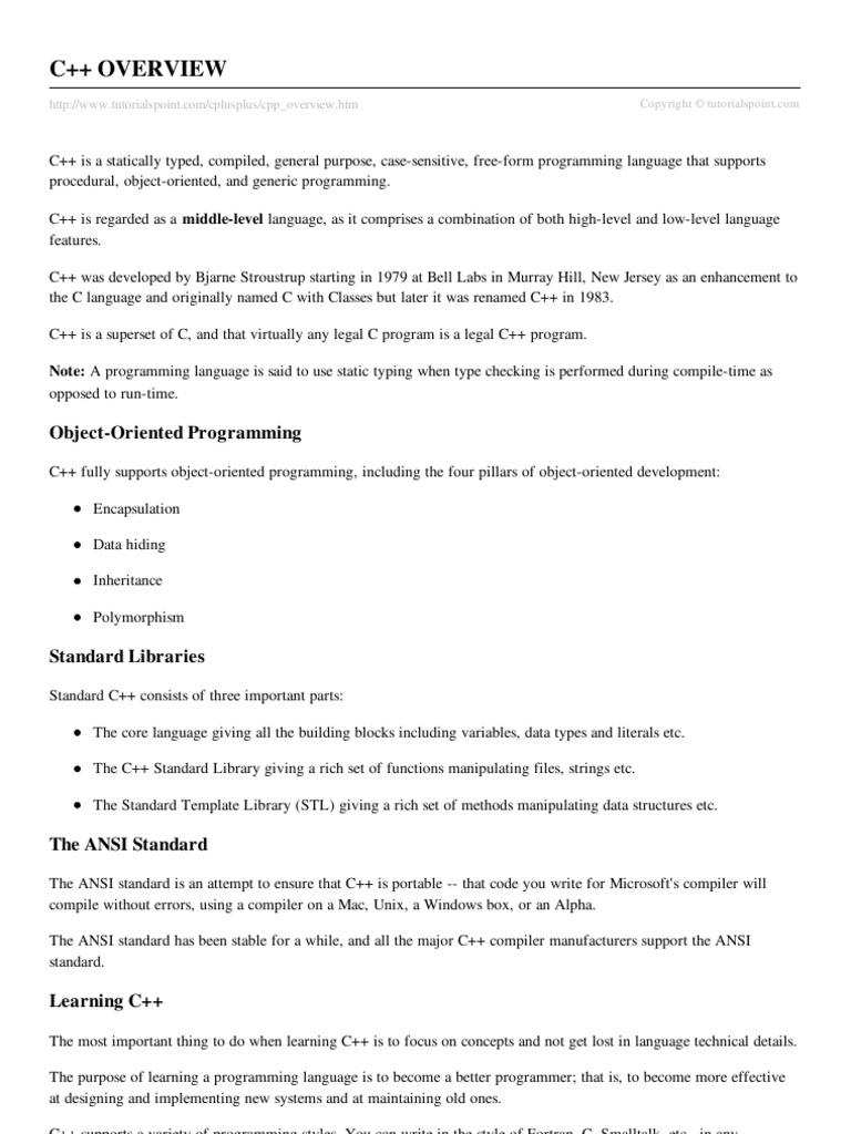C++ Overview: Object-Oriented Programming | PDF | C++ | C (Programming ...