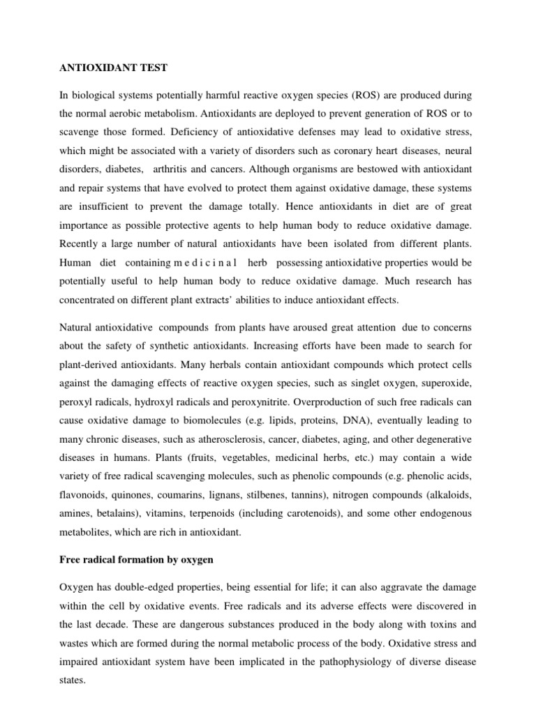 Antioxidant Tests | Download Free PDF | Oxidative Stress | Antioxidant