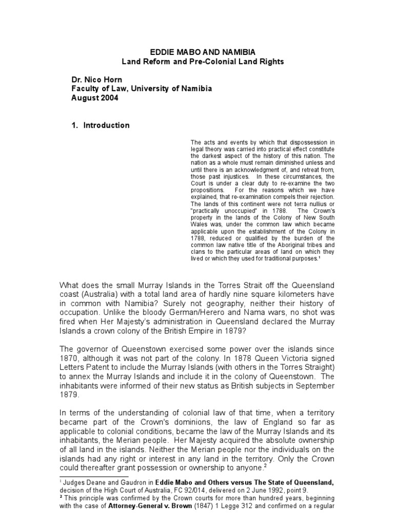 Mabo and Namibia: Colonial Land Rights | PDF | Namibia | Indigenous Peoples