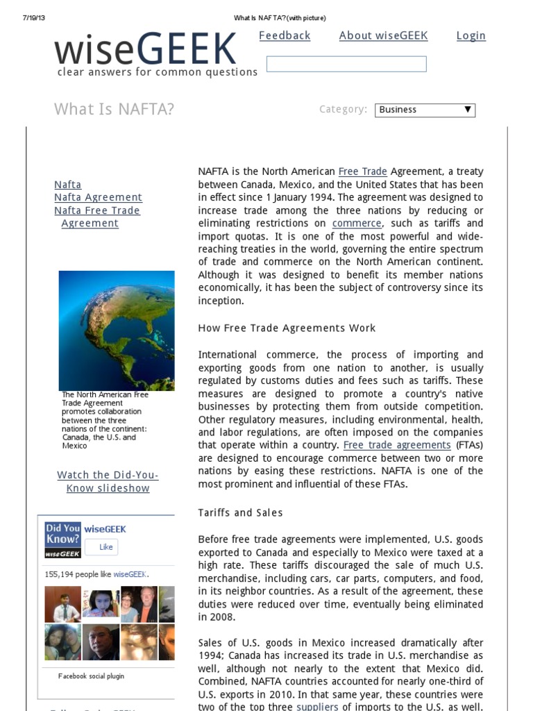 What Is NAFTA?: Clear Answers For Common Questions | PDF | North ...