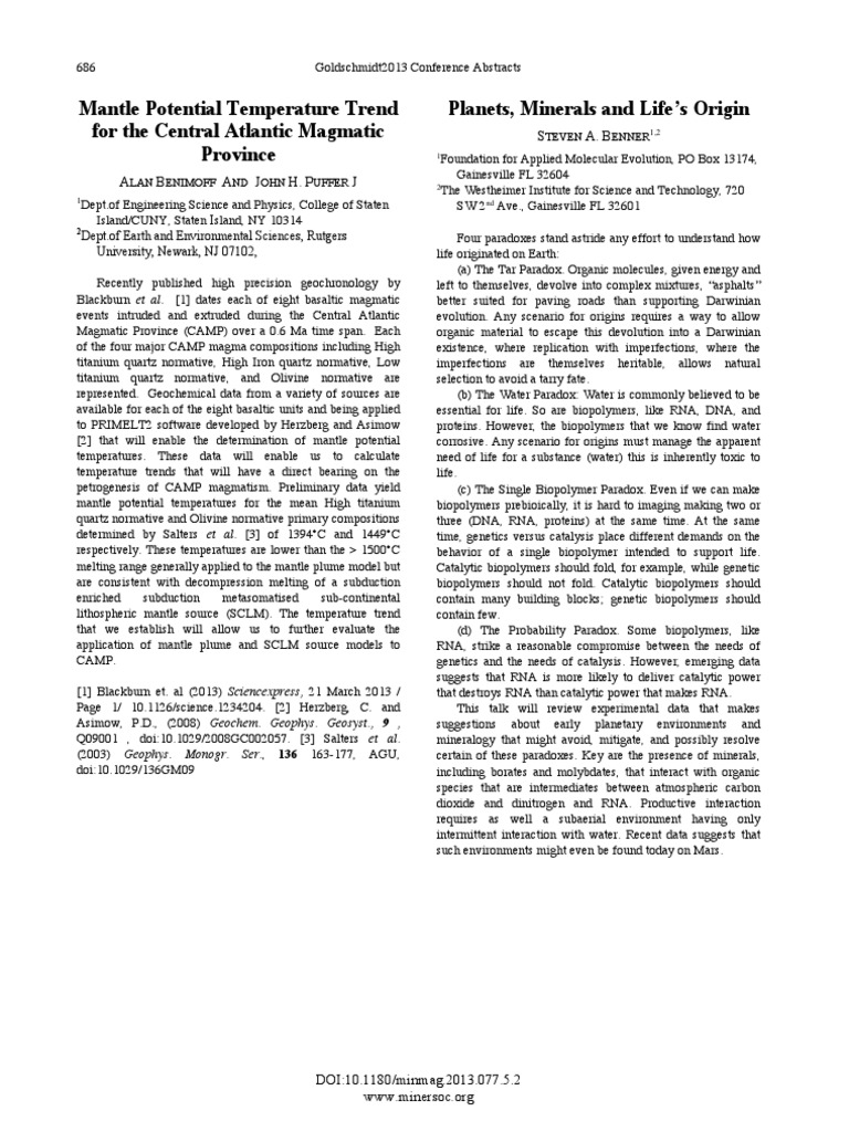 Mantle Potential Temperature Trend For The Central Atlantic Magmatic ...