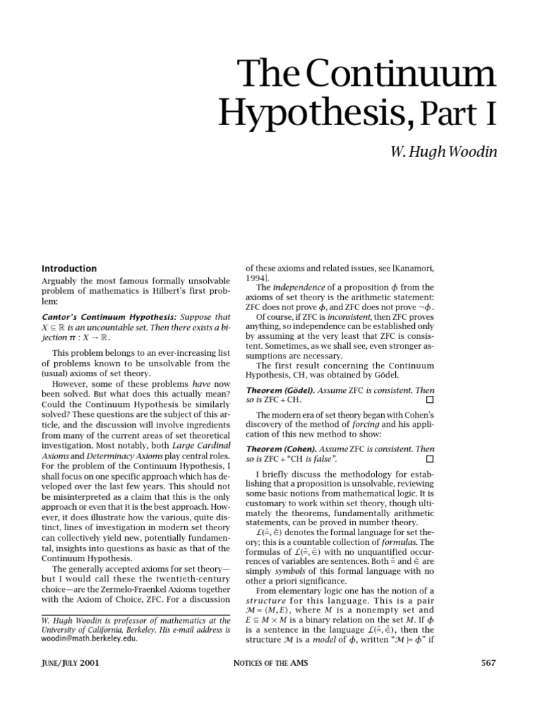 The Continuum Hypothesis Part I | PDF | Model Theory | Compact Space