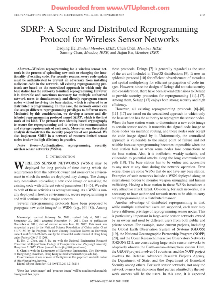 SDRP: A Secure and Distributed Reprogramming Protocol For Wireless Sensor Networks | PDF ...