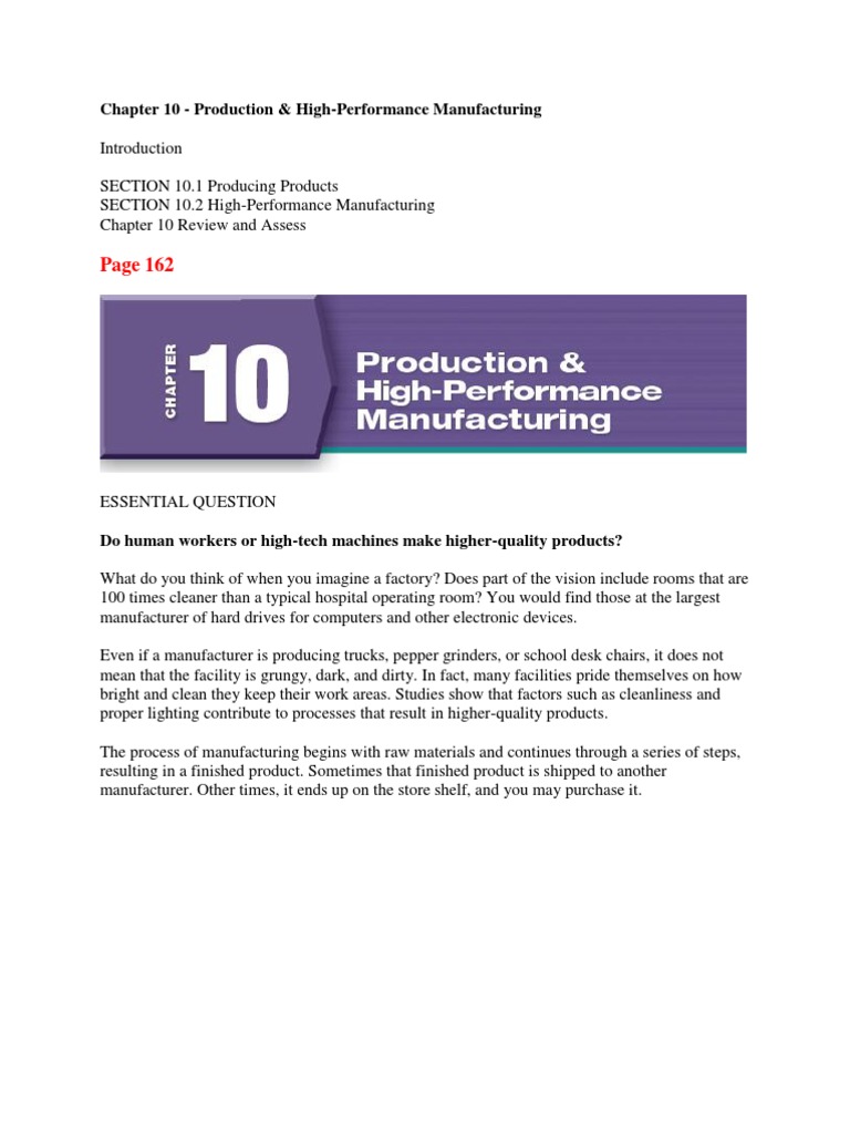 Chapter 10 Production High-Performance Manufacturing p162-181 ...