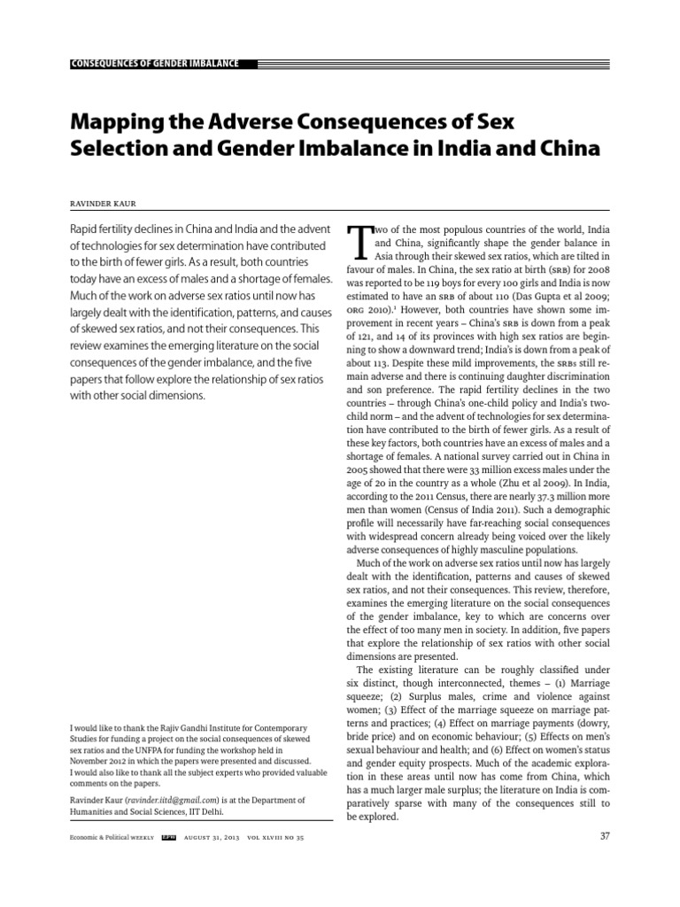 Mapping The Adverse Consequences Of Sex Selection And Gender Imbalance