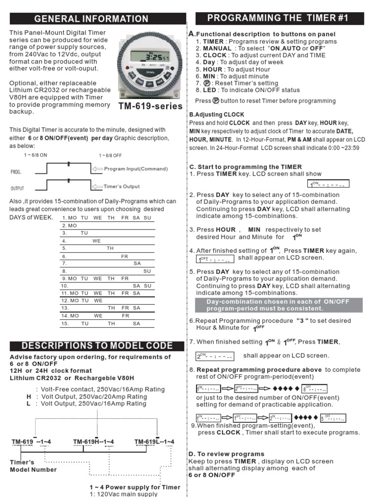 TM-619-series: General Information Programming The Timer #1 | PDF ...
