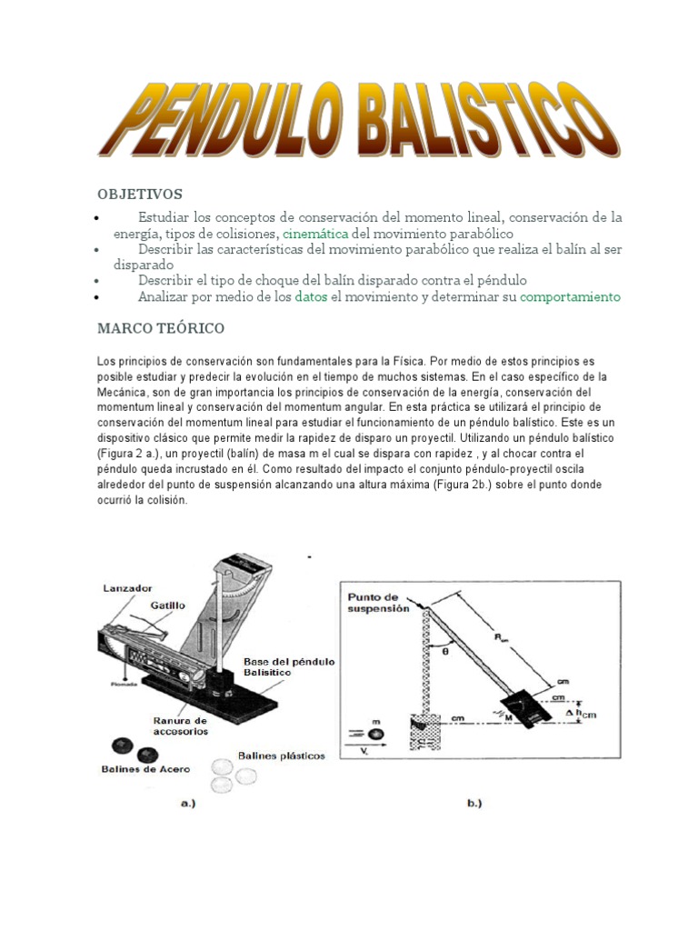 Estudio del Péndulo Balístico en Física | PDF | Movimiento (física ...