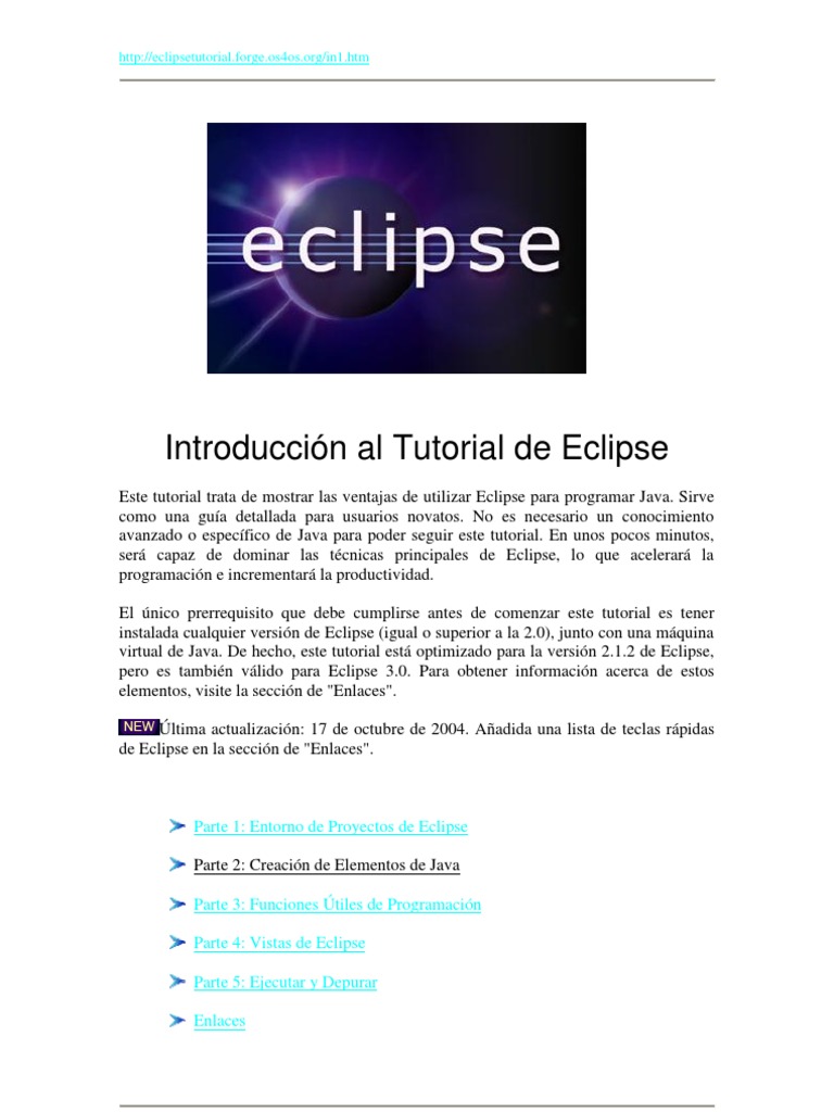 Tutorial Java Eclipse para Novatos Spanish | PDF | Eclipse (software) | Java (lenguaje de ...