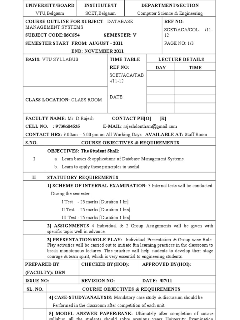 DBMS Lesson Plan | PDF | Relational Database | Conceptual Model DBMS Lesson Plan | PDF | Relational Database | Conceptual Model
