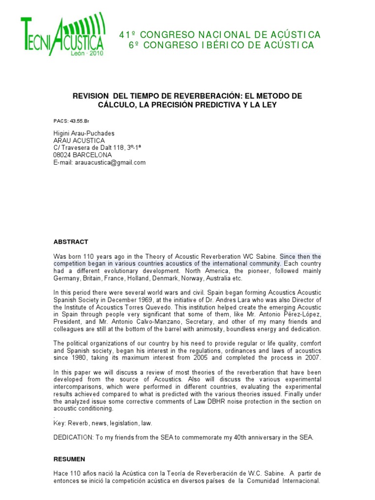 Review of Reverberation Time Calculation Methods: Accuracy of ...