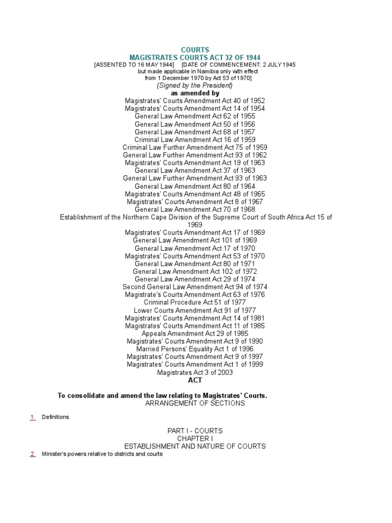 Magistrates Courts Act 32 of 1944 | PDF | Magistrate | Service Of Process