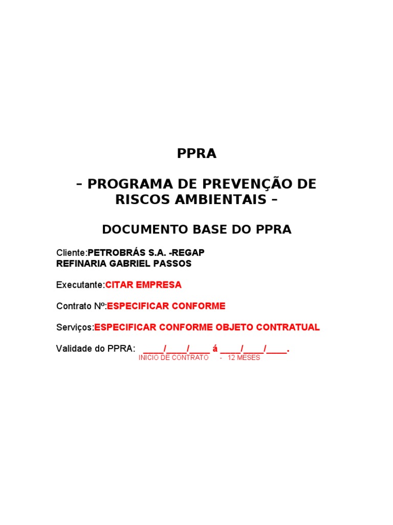 Ppra DB Modelo A | PDF | Ambiente natural | Tempo