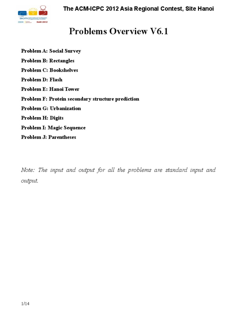 Final Problems ACM - ICPC Hanoi 2012 | PDF | Biomolecular Structure ...