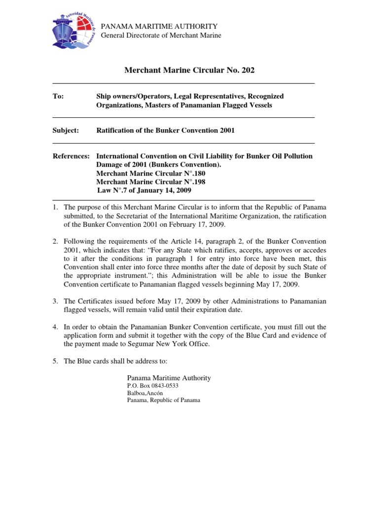 Panama Implements the Bunker Convention and Provides Guidance on ...