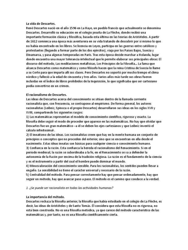 La Vida de Descartes PDF | PDF | René Descartes | Método científico