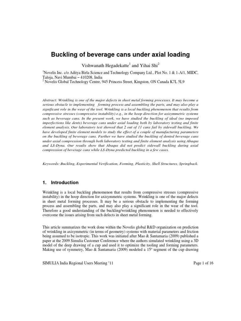Buckling of Beverage Cans Under Axial Loading | PDF | Buckling ...