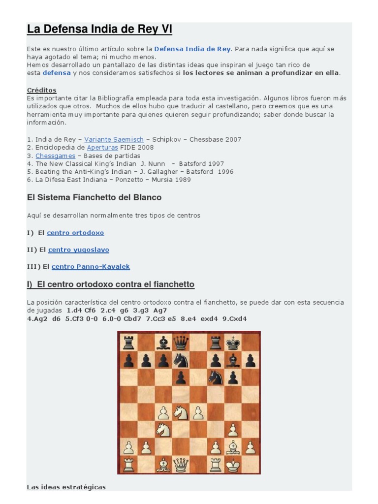 La Defensa India de Rey | PDF | Aperturas de ajedrez | Juegos de mesa