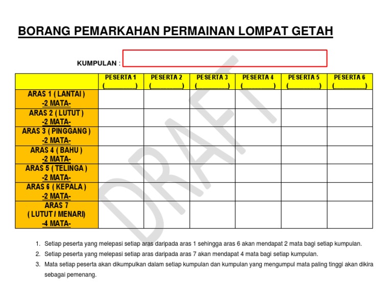 Borang Pemarkahan Permainan Lompat Getah | PDF